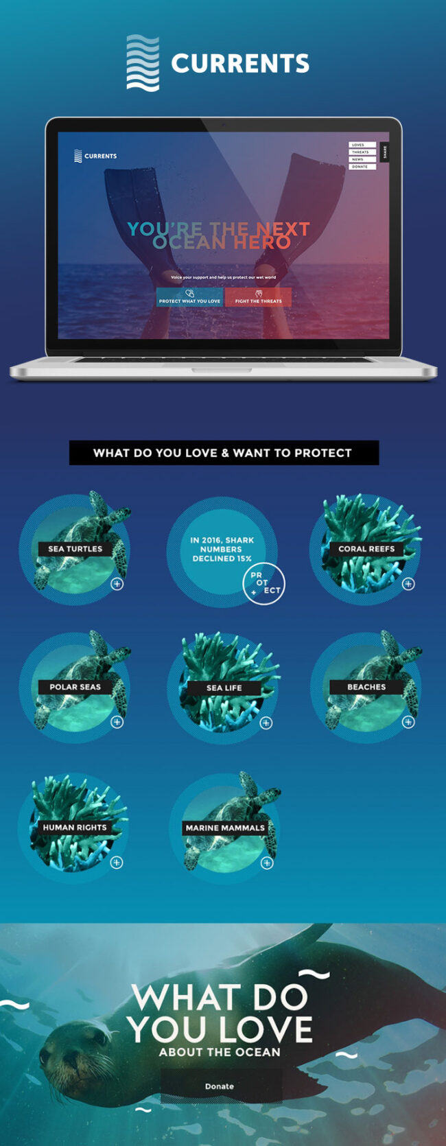 Currents logo and website - openbox9: strategy, branding, and design